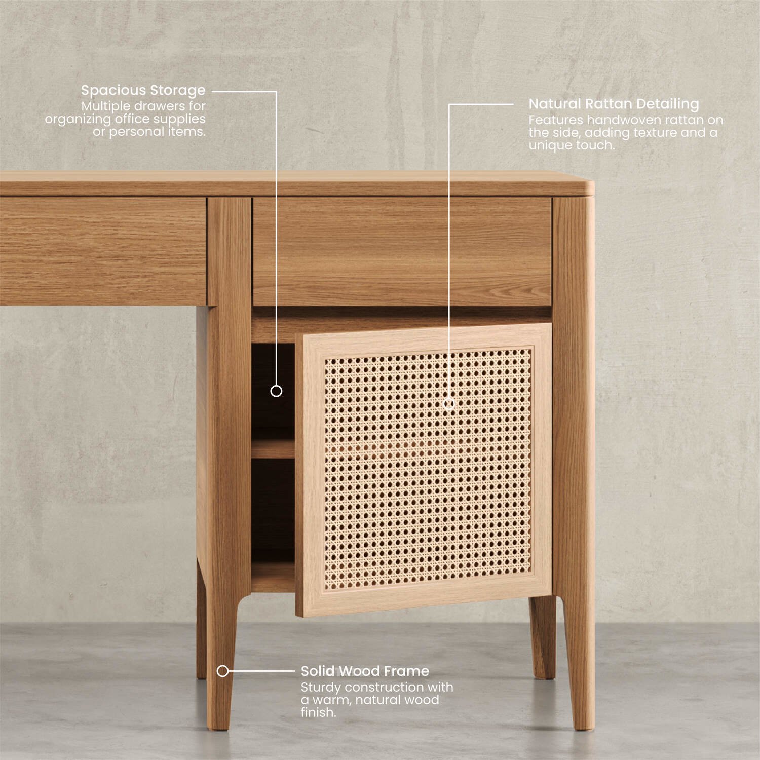 Buy Mecai Cane Writing Desk Online in India - Dtale Modern