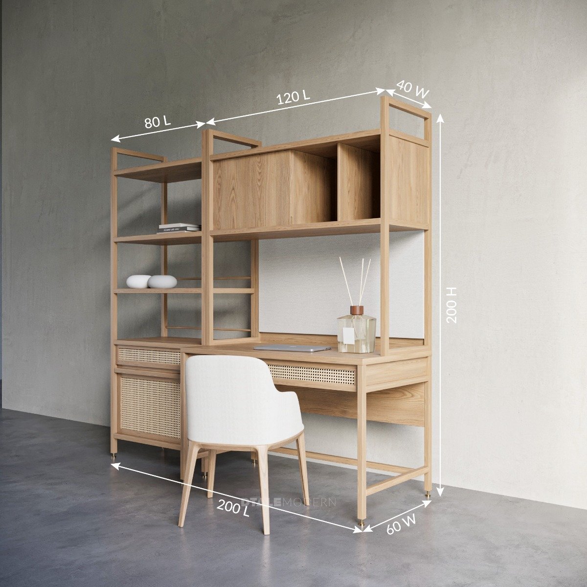 Buy Veda Cane Modular Workspace Desk with Outlet & Bookcase Online in ...