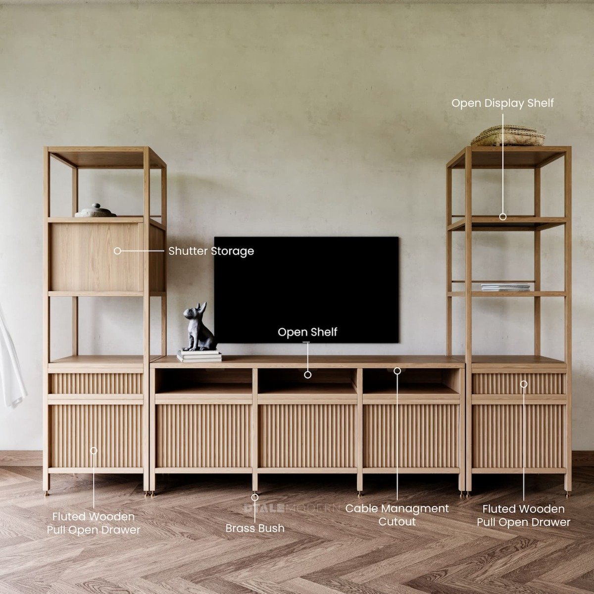 Buy Samara Modular Fluted Media Console with 2 Tall Cabinets Online in ...