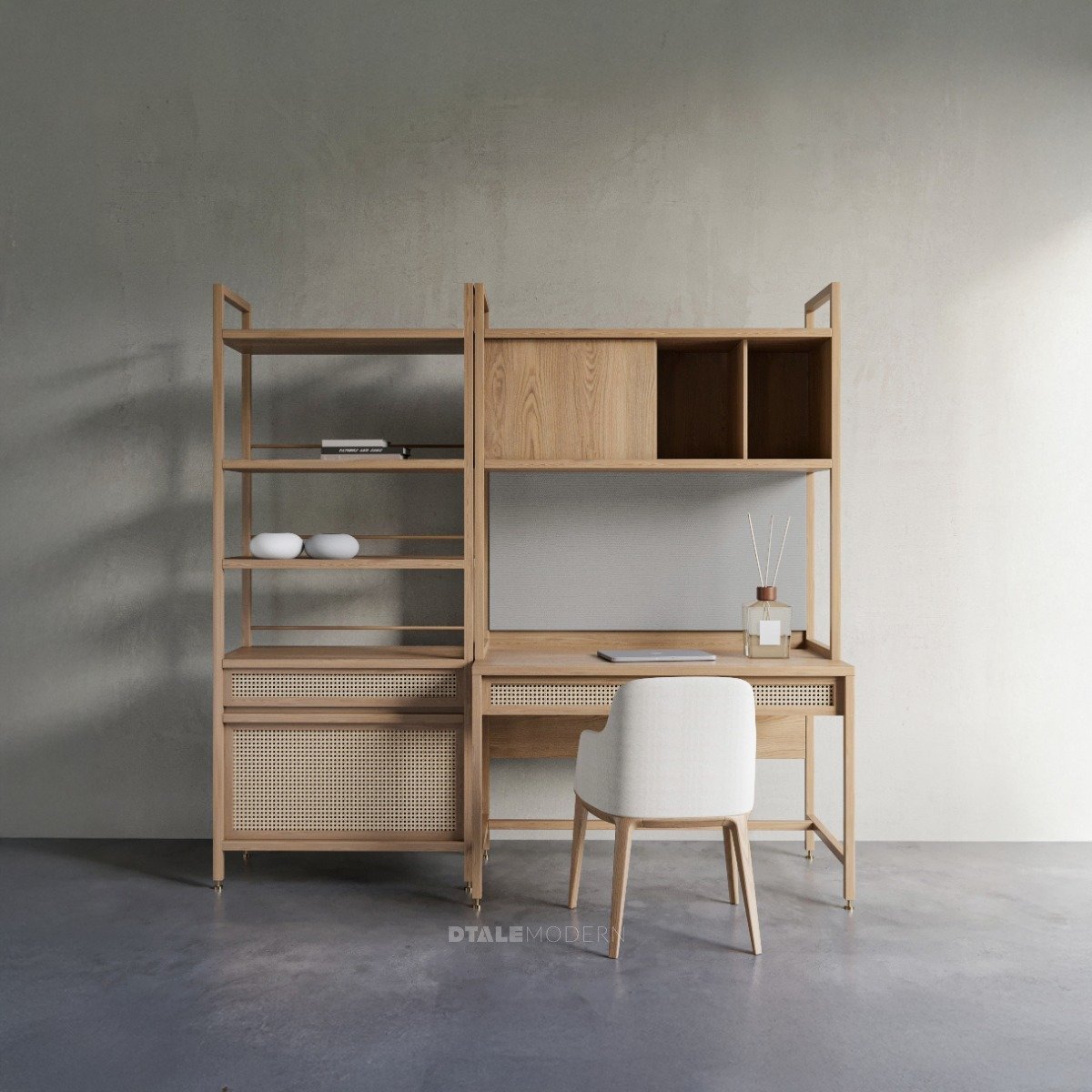 Buy Veda Cane Modular Workspace Desk with Outlet & Bookcase Online in ...