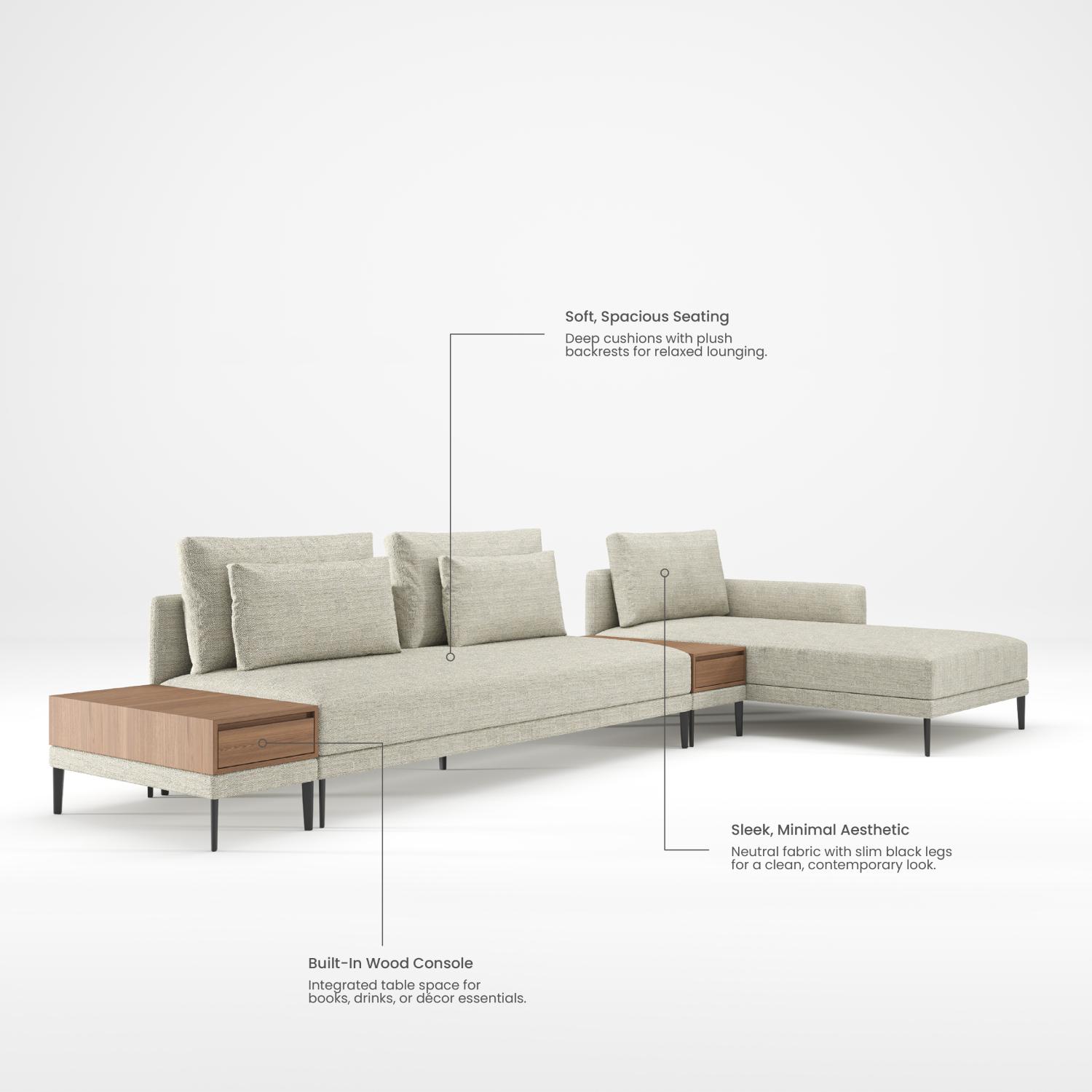Buy Hebron Chaise Sectional Sofa with Storage 370 Online in India ...