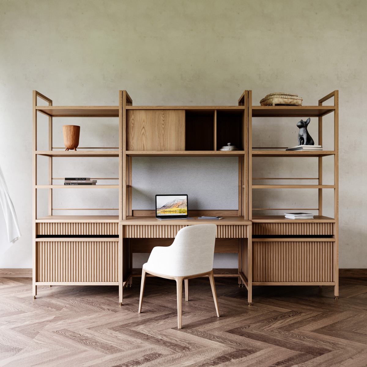 Buy Veda Fluted Modular Workspace Desk with Outlet & 2 Bookcase Online ...