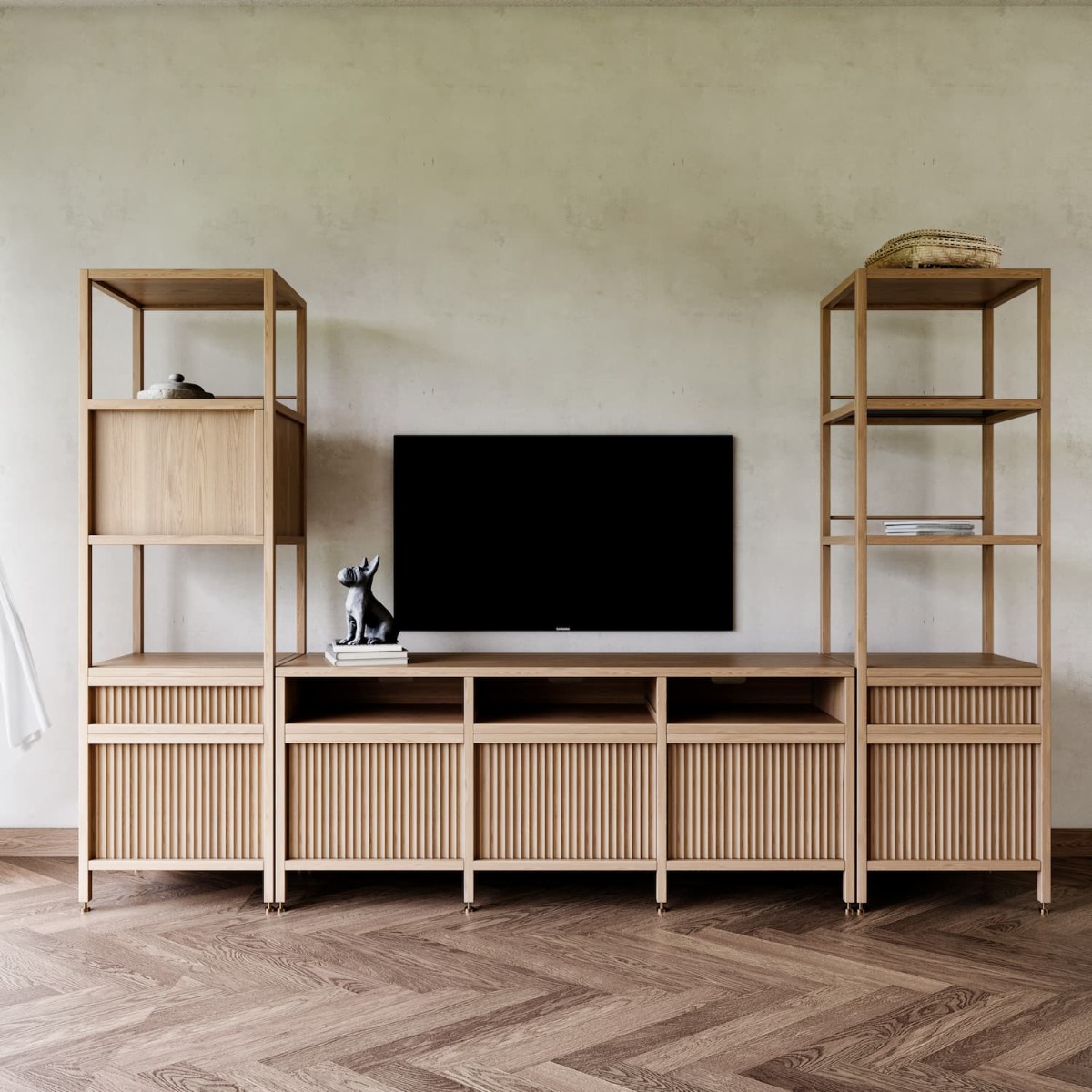 Buy Samara Modular Fluted Media Console with 2 Tall Cabinets Online in ...