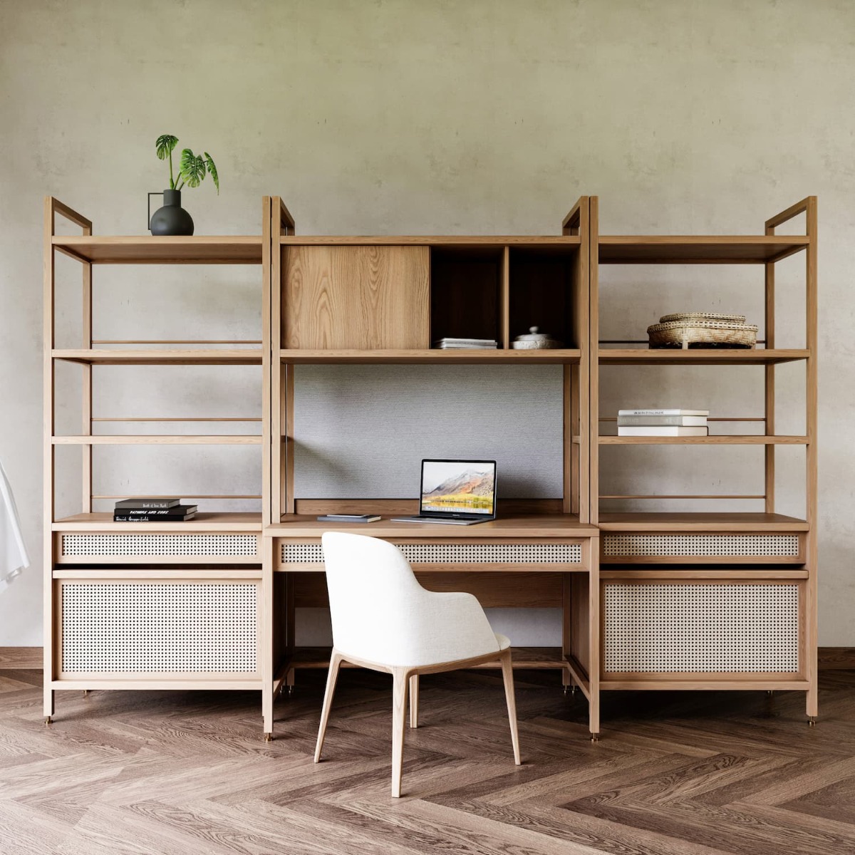 Buy Veda Cane Modular Workspace Desk with Outlet & 2 Bookcases Online ...