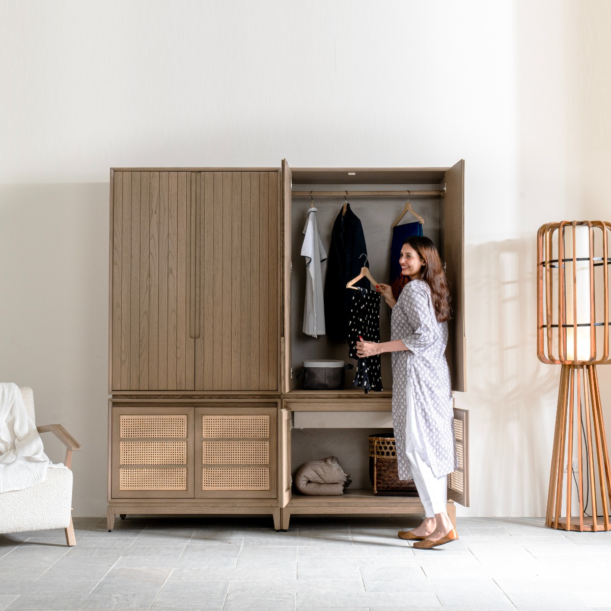 Buy Ellorah Rattan Wardrobe - 4 Shutter Online in India - Dtale Modern